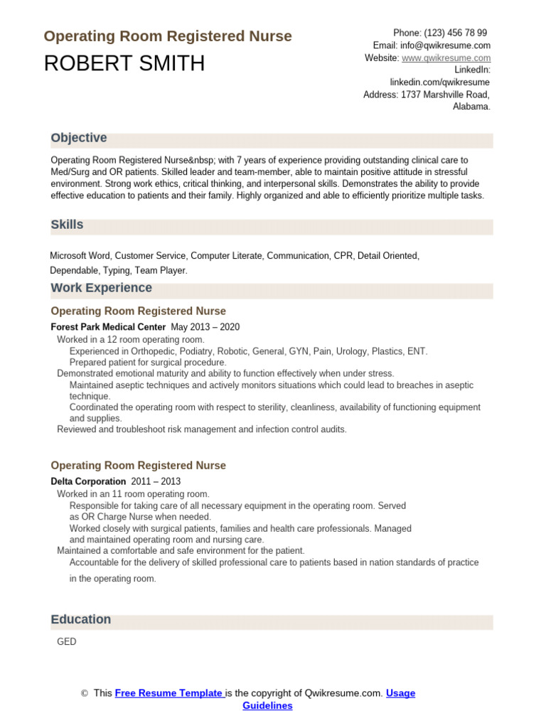 Operating Room Nurse Resume Example | PDF | Nursing | Operating Theater