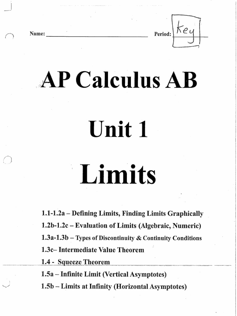 Ab Calc Unit 1 Limits Packet Key 2025 | PDF