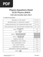 Data Sheet - OCR (B) Physics GCSE | PDF
