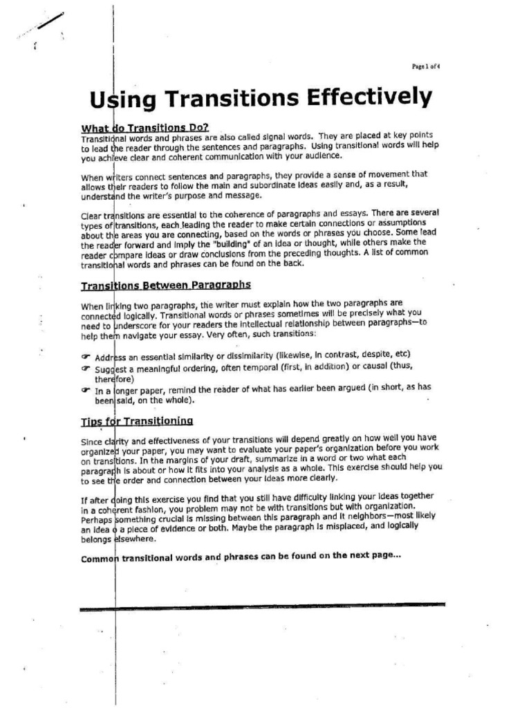Cause and Effect Transition Worksheet | PDF