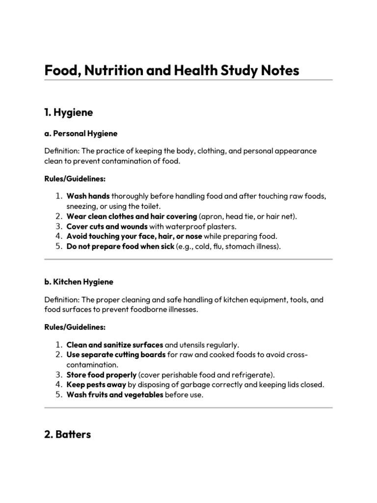 CSEC Food, Nutrition, and Health - Exam Notes | PDF | Cooking | Meal
