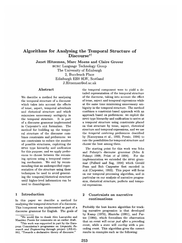Algorithms For Analysing The Temporal Structure of Discourse T | PDF | Grammatical Tense | Semantics