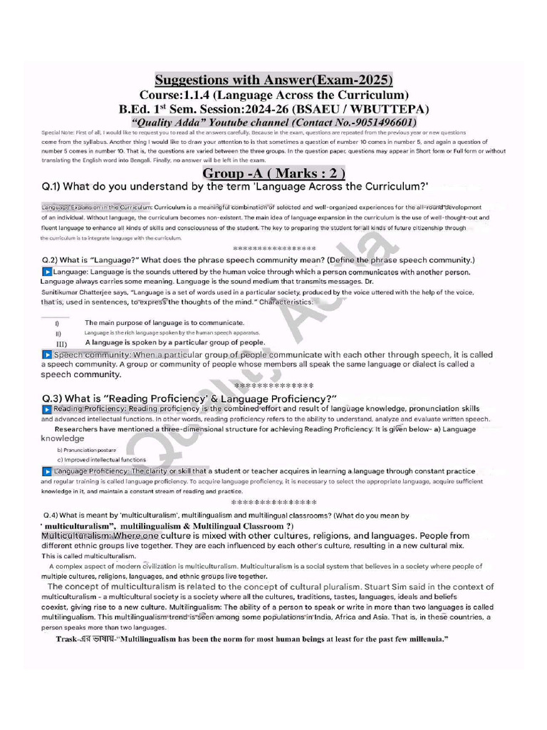 Language Across The Curriculum Notes | PDF