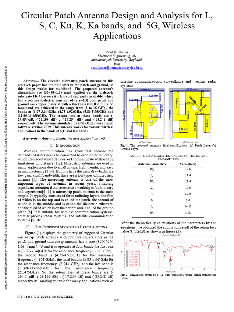 Multiband Circular Patch Antenna Design | PDF | Telecommunications ...