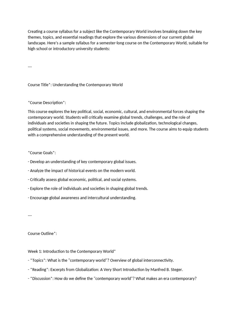 Creating A Course Syllabus For A Subject Like The Contemporary World ...