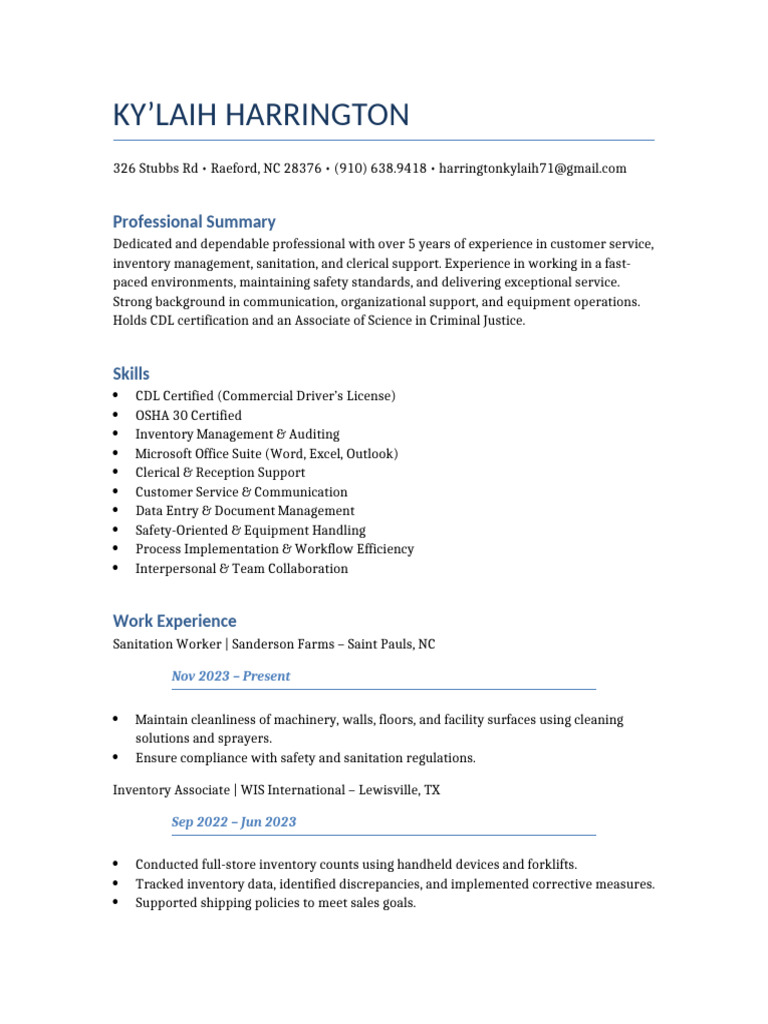 Ky'Laih Harrington Resume | PDF | Business