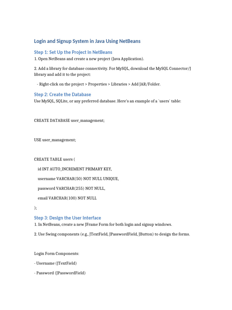 Login and Signup Netbeans | PDF | Databases | My Sql