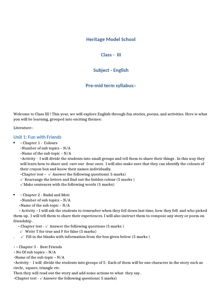 Class 3 English Syllabus CBSE 2025-26 | PDF | Grammatical Gender | Plural