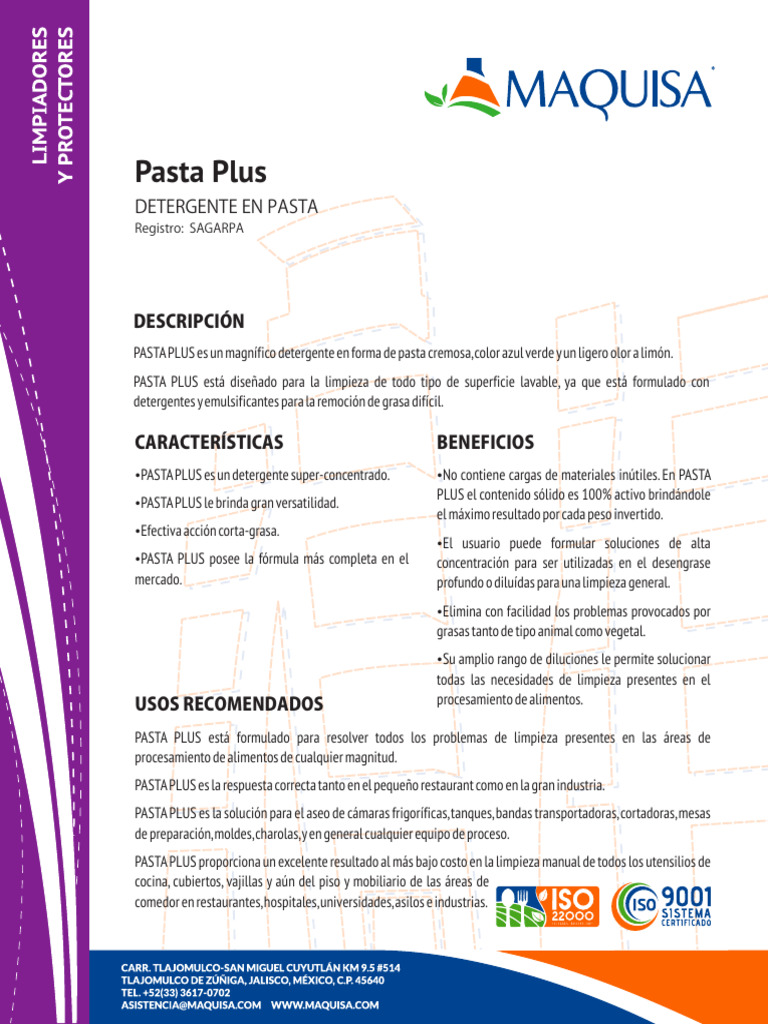 Detergente Pasta Plus: Eficacia y Versatilidad | PDF | Agua | Pasta