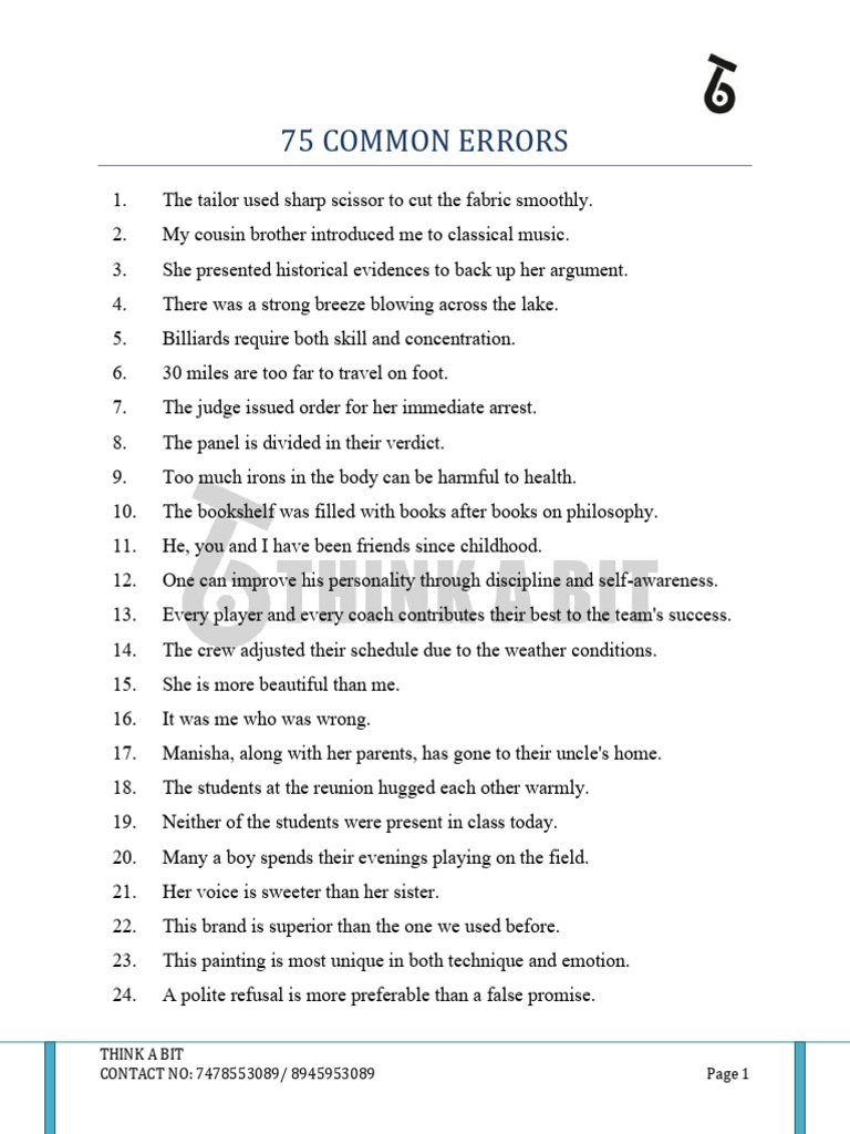 Common English Errors Explained | PDF | Verb | Adjective