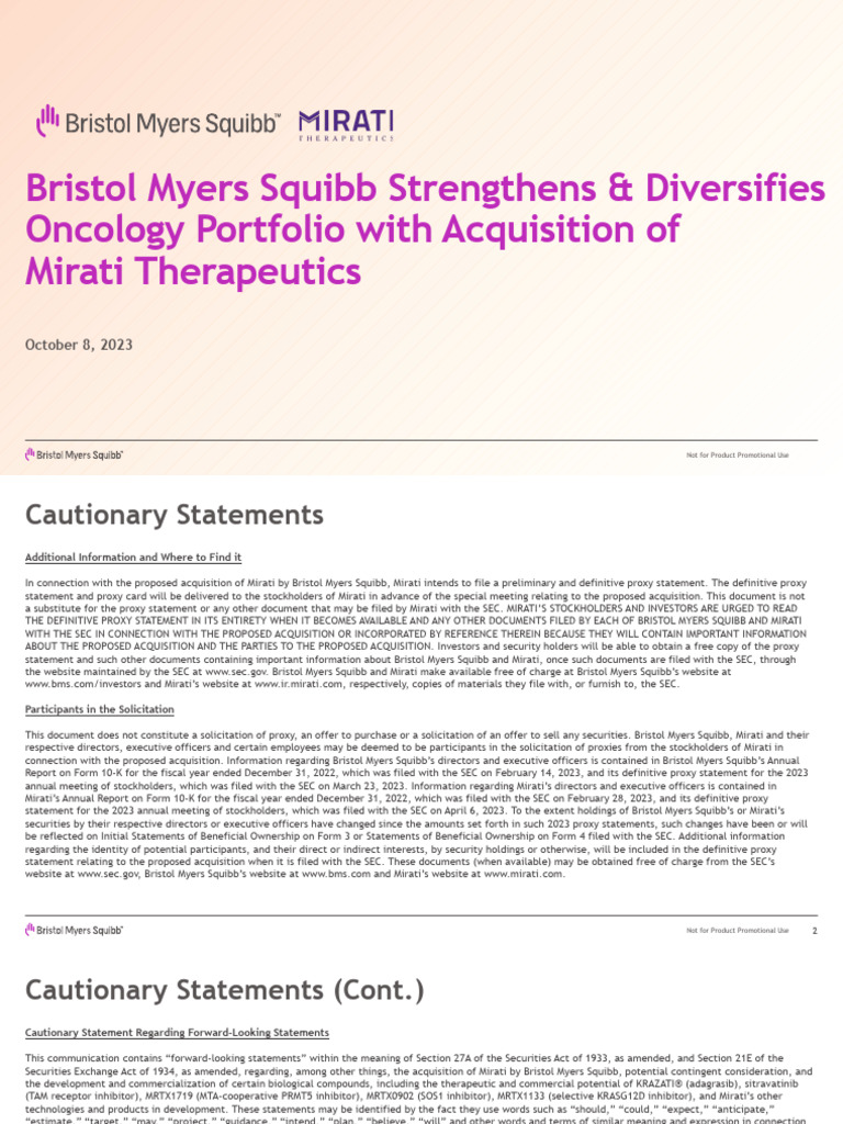 BMS Acquires Mirati Therapeutics | PDF | Neoplasms | Cancer