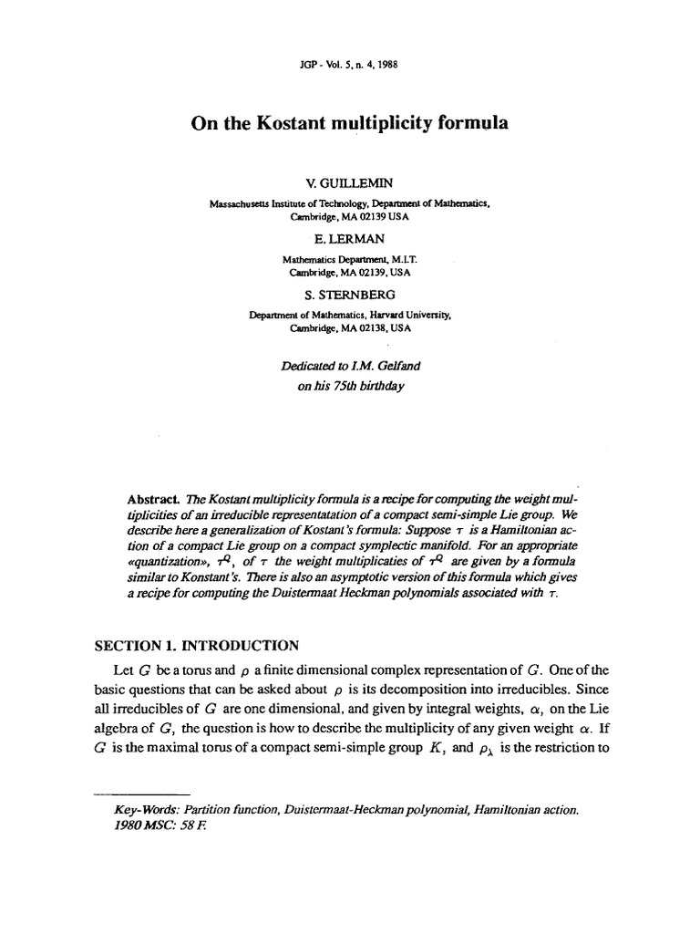 Kostant Multiplicity Formula Explained | PDF | Distribution ...
