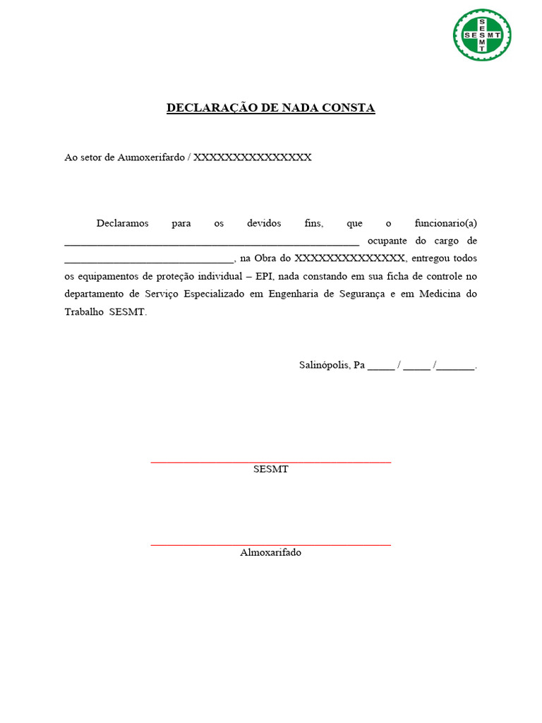 Declaração de Nada Consta | PDF
