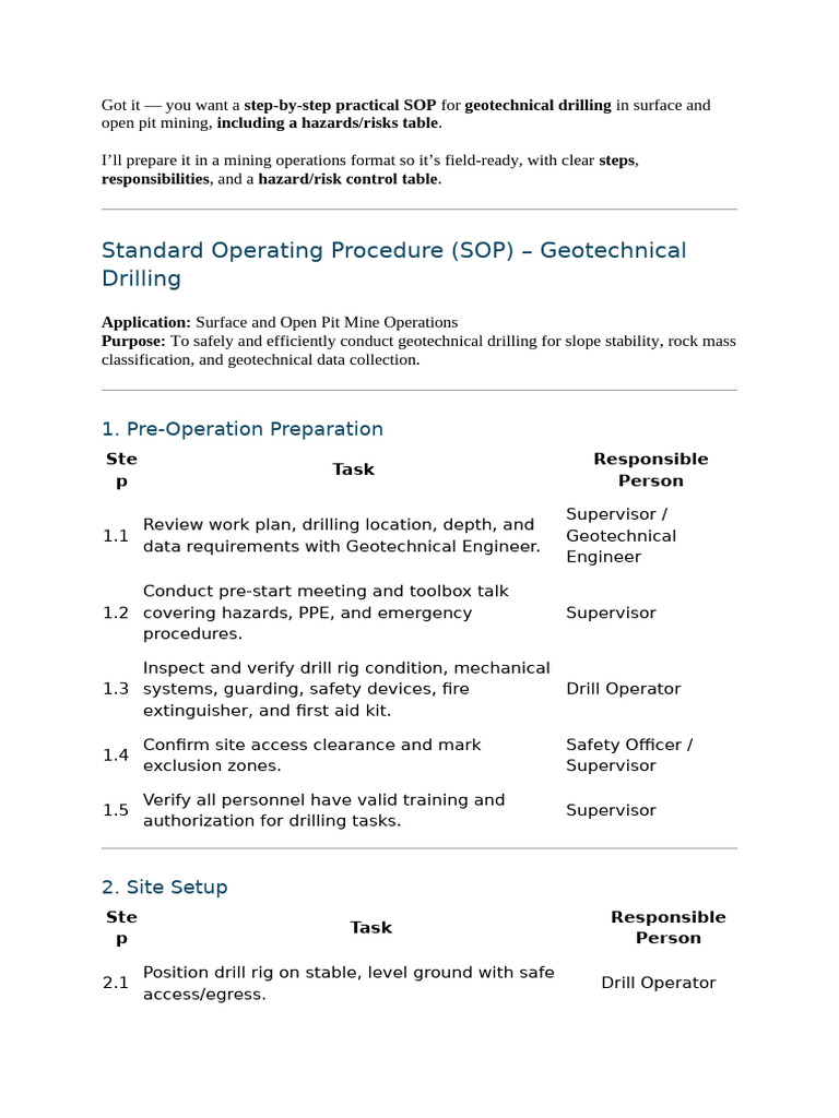 SOP Geotechnical Drilling | PDF | Geotechnical Engineering | Hazards