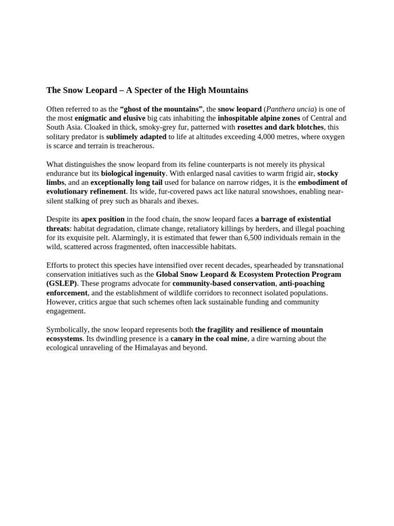 Snow Leopard: Ghost of the Mountains | PDF