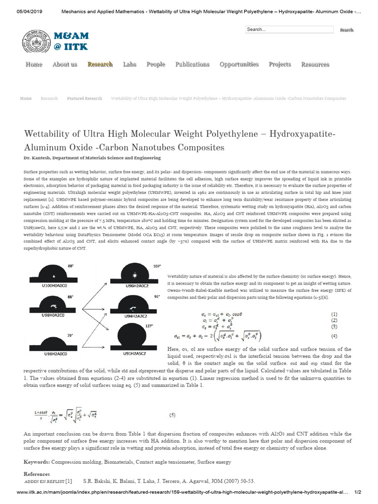 Wettability of Ultra High Molecular Weight Polyethylene ...