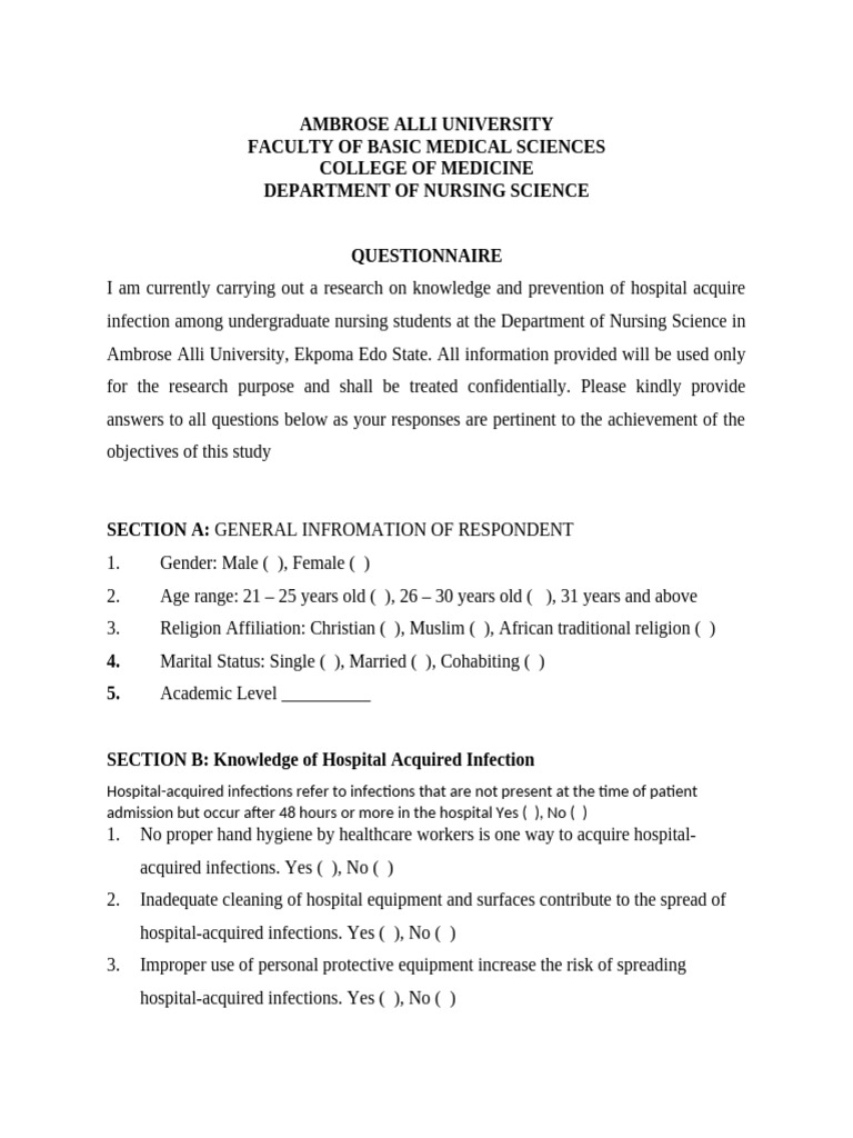 Questionnaire 4 | PDF | Hospital Acquired Infection | Infection