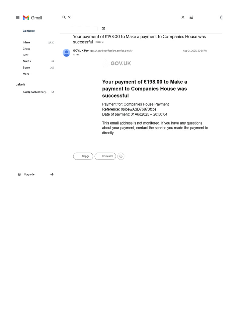 Successful Companies House Payment Confirmation | PDF