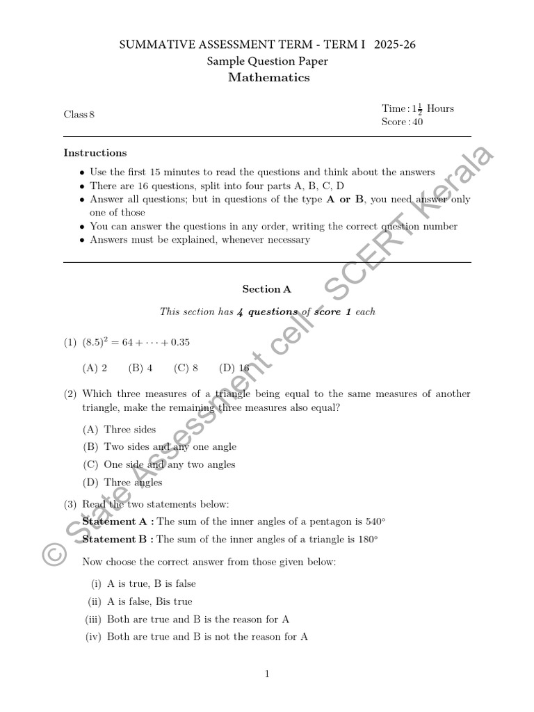 STD - 8 - Model - Maths - Eng (3) - 250709 - 194930 | PDF | Elementary ...