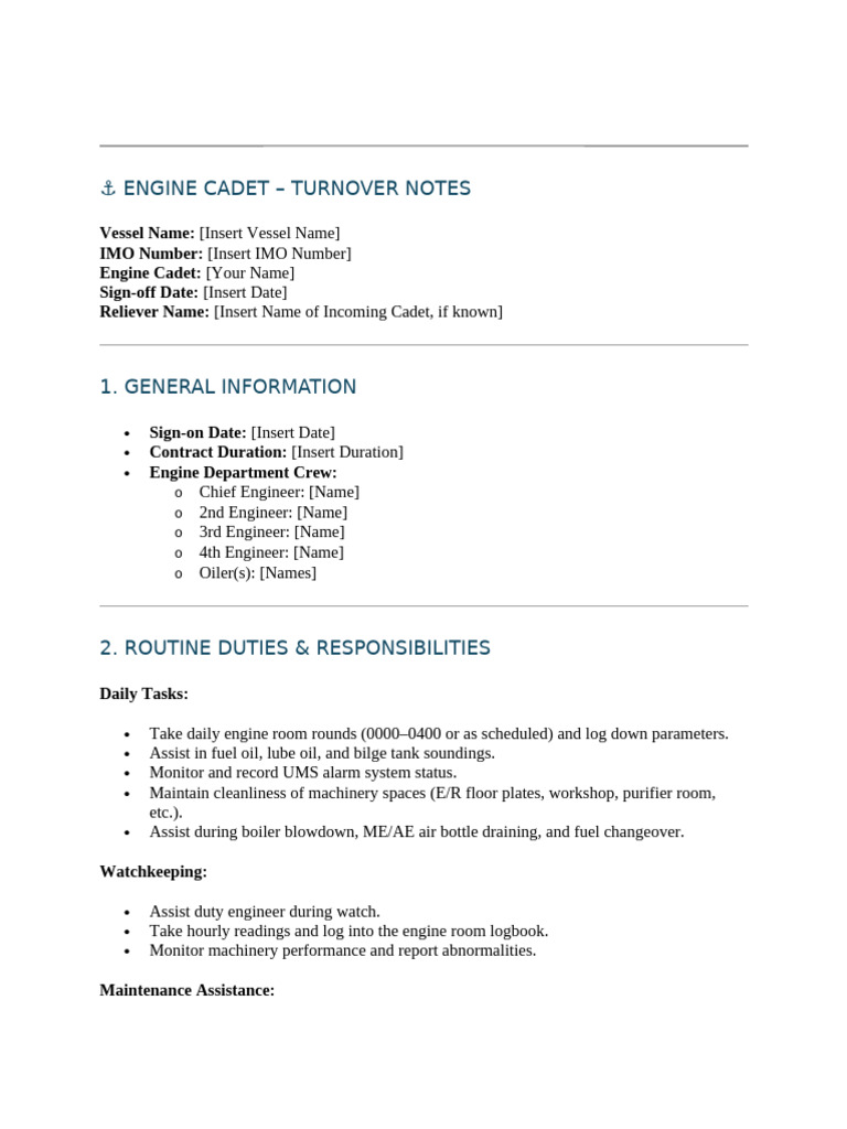 Engine Cadet Duties Overview | PDF | Shipping | Ships