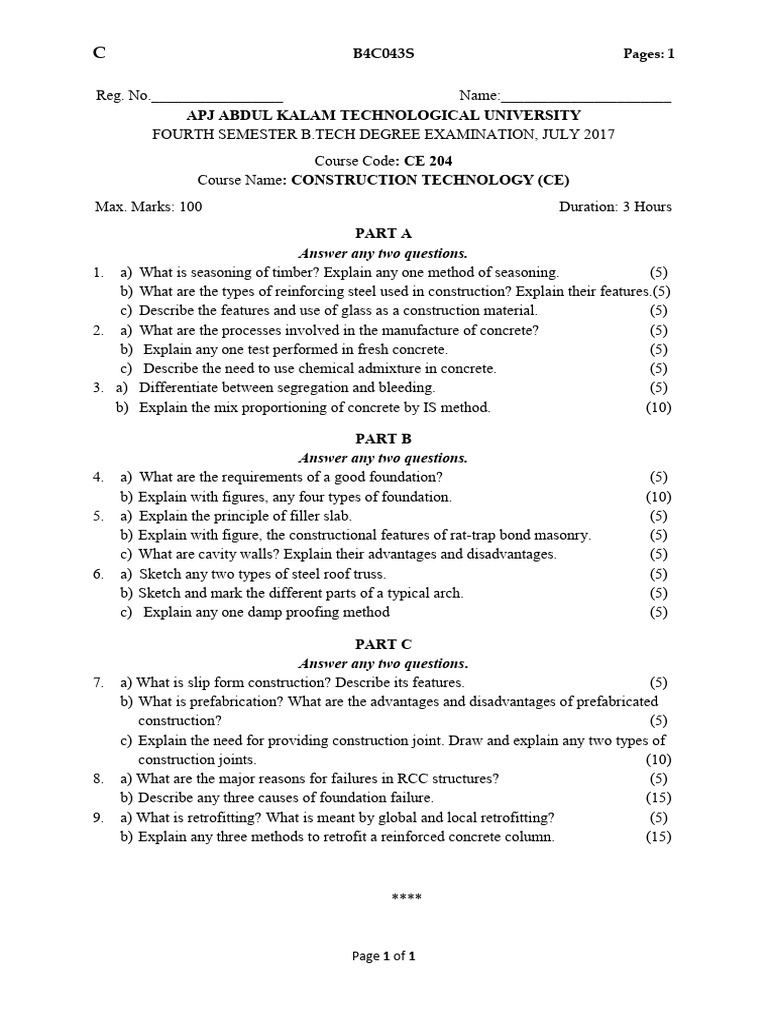 Construction Technology Exam Questions | PDF | Concrete | Chess