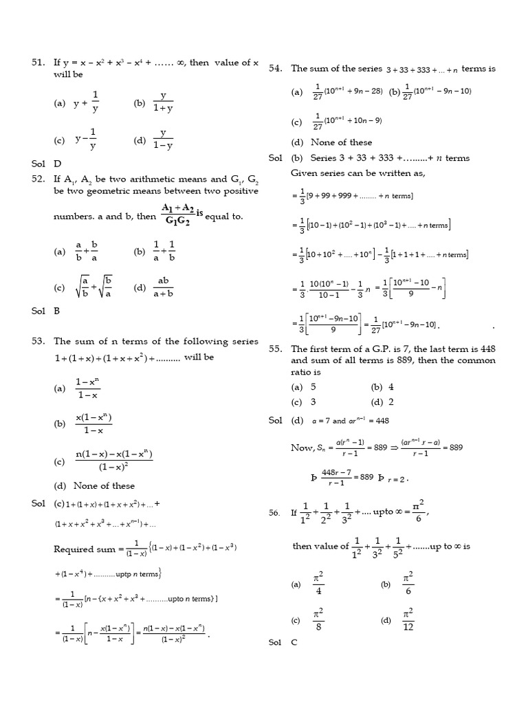 Mathematical Series and Sequences Problems | PDF | Mathematics ...