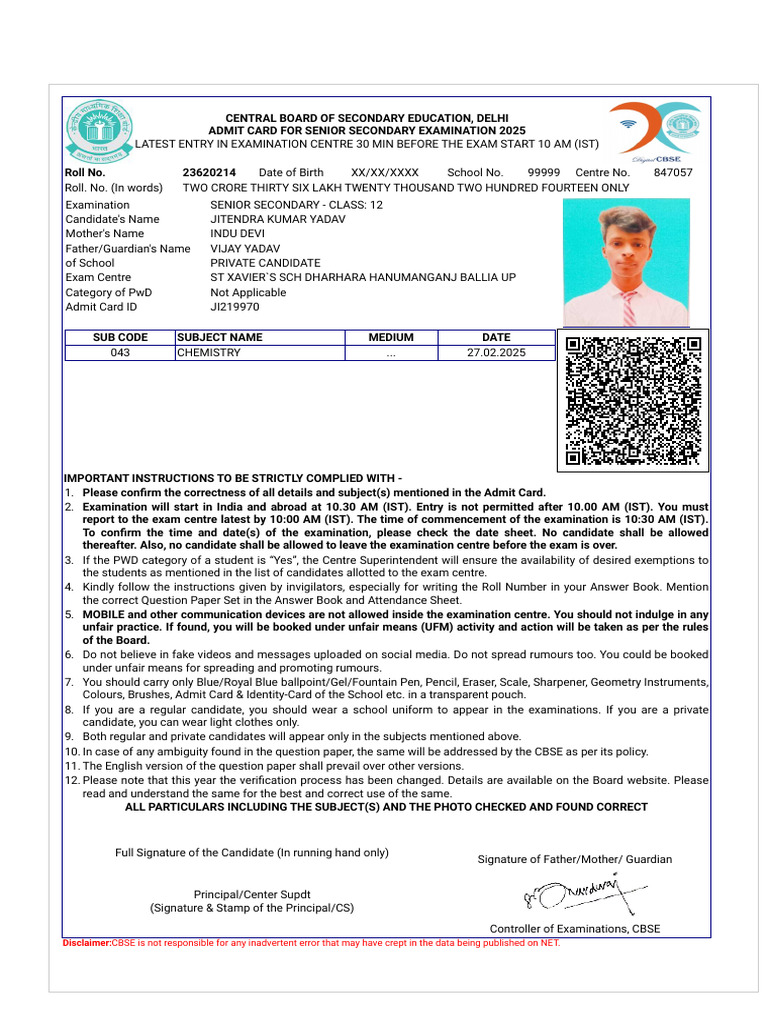 Cbseit - in Cbse Web Regn Pvtadmcard - Aspx | PDF