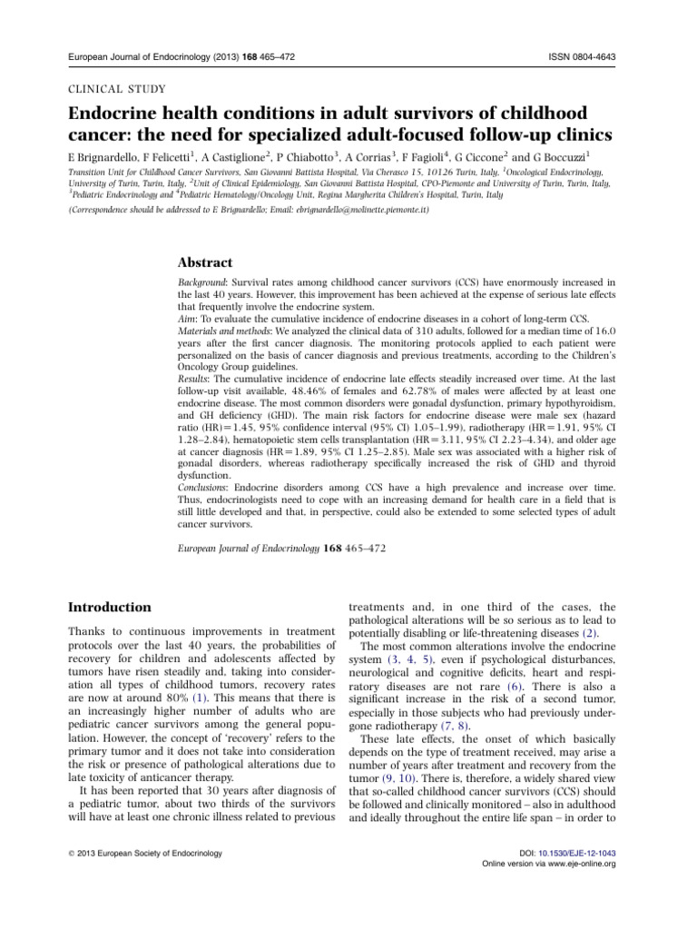 Endocrine Health Conditions in Childhood Cancer Survivors (Eur J ...