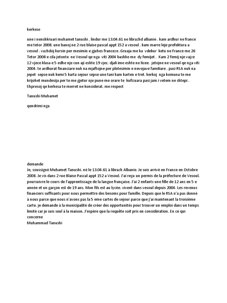 Muhamet Kerkese Per Pune | PDF