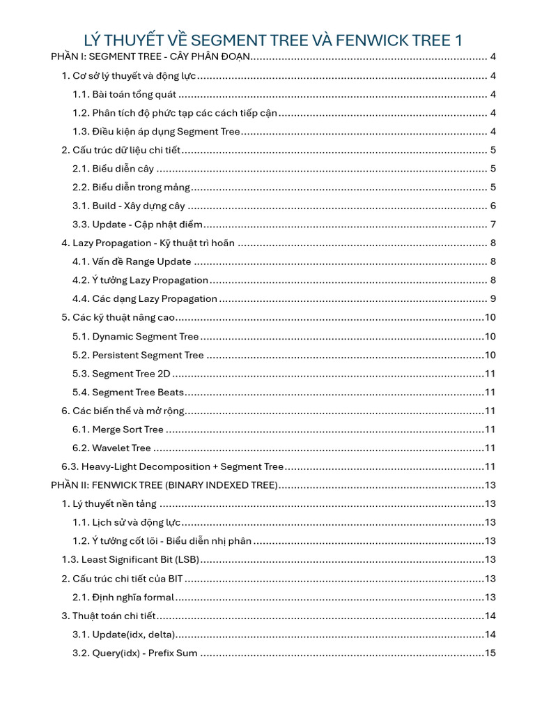 Lý Thuyết Chuyên Sâu Về Segment Tree Và Fenwick Tree | PDF