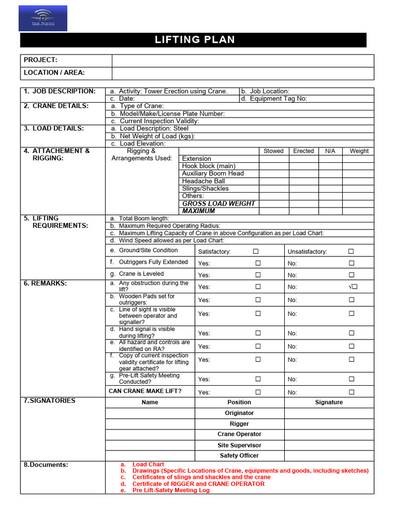 Tower Crane Lifting Plan Template | PDF | Crane (Machine) | Vehicles