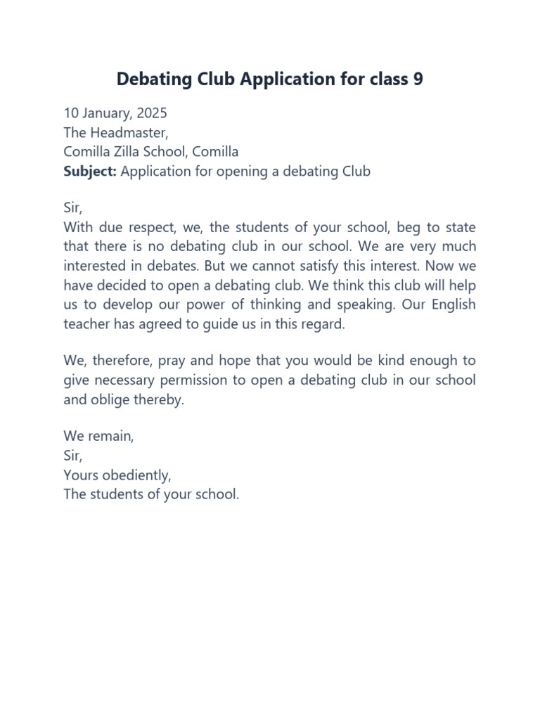 Debating Club Application For Class 9 | PDF