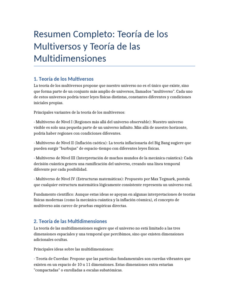 Teoria Multiversos y Multidimensiones | PDF | Multiverso | Universo