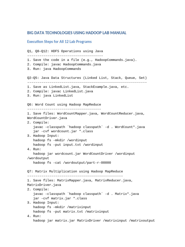 BigData Lab Manual With Execution Steps | PDF