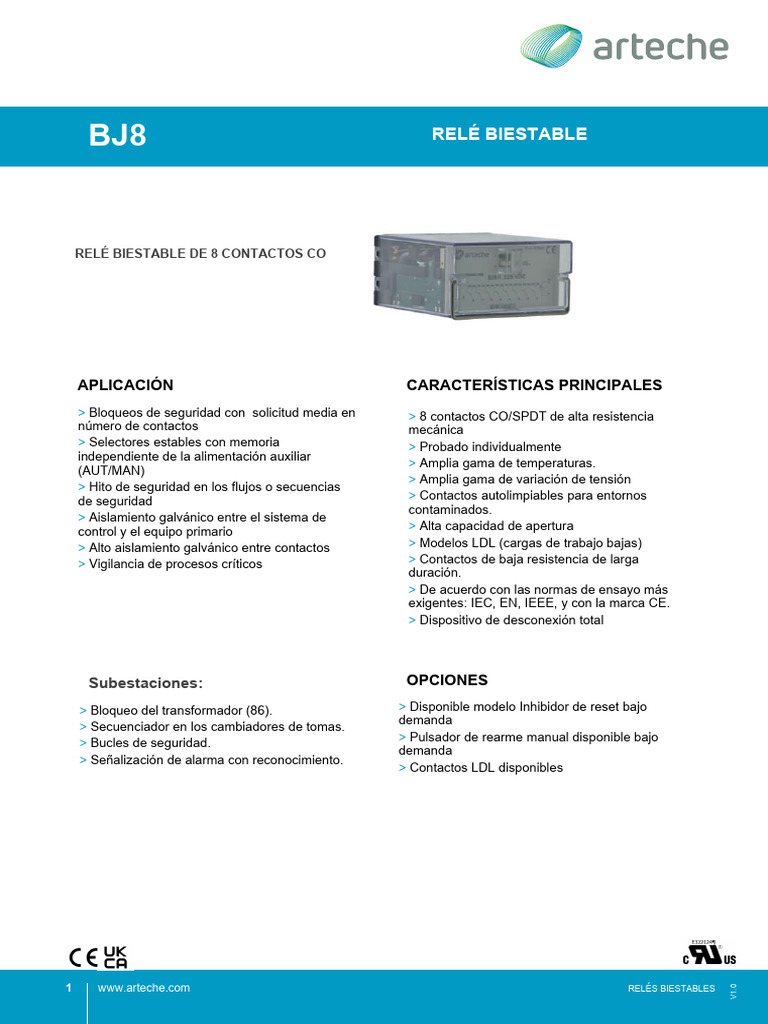 FT ARTECHE BJ8 Rev1 | PDF | Relé | Ingenieria Eléctrica