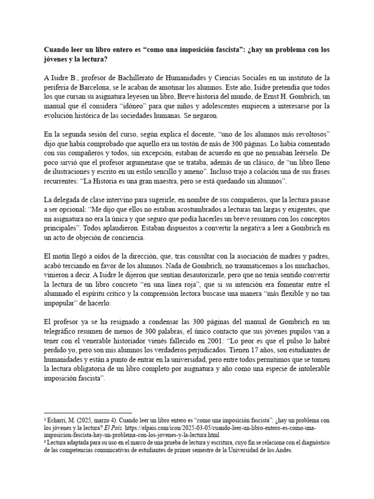 Crisis de lectura en jóvenes actuales | PDF | Maestros