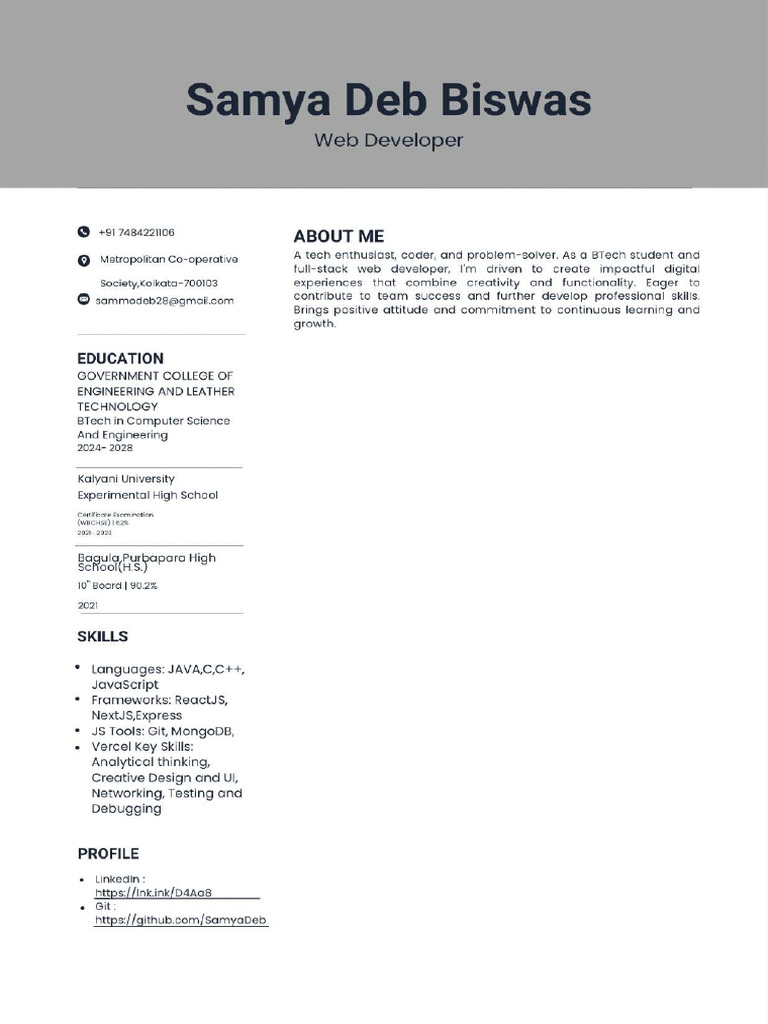 Samya Deb Biswas Resume 2025 | PDF