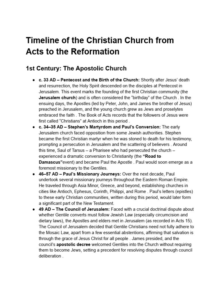 Timeline of The Christian Church From Acts To The Reformation | PDF ...
