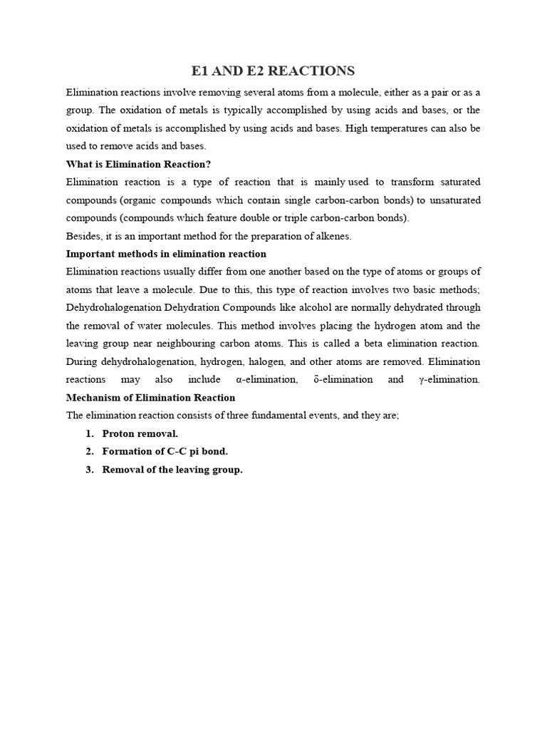 E1 vs E2 Reactions: Mechanisms & Reactivity | PDF | Chemical Reactions ...