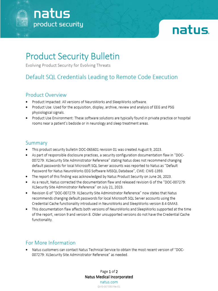 DOC-065601 Rev01 - NeuroWorks SleepWorks Product Security Bulletin ...