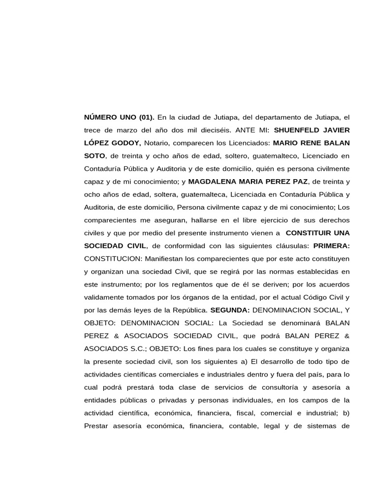 Constitución de Sociedad Civil en Jutiapa | PDF | Sociedad de ...