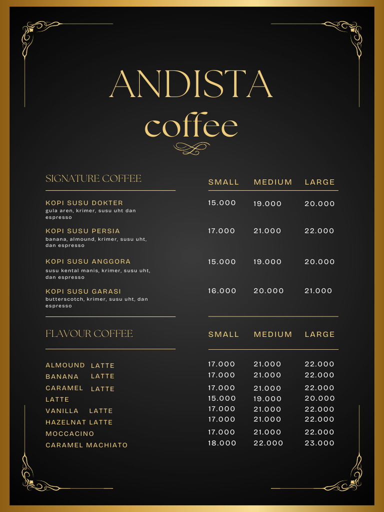 Black and Gold Classy Elegant Restaurant Menu | PDF | Hot Drinks | Non ...