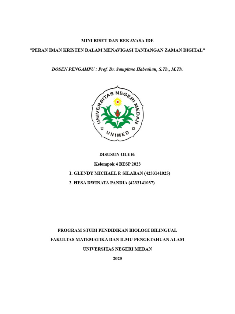 Mini Riset Dan Rekayasa Ide Pendidikan Agama Kristen Kelompok 4 - Besp 2023 | PDF