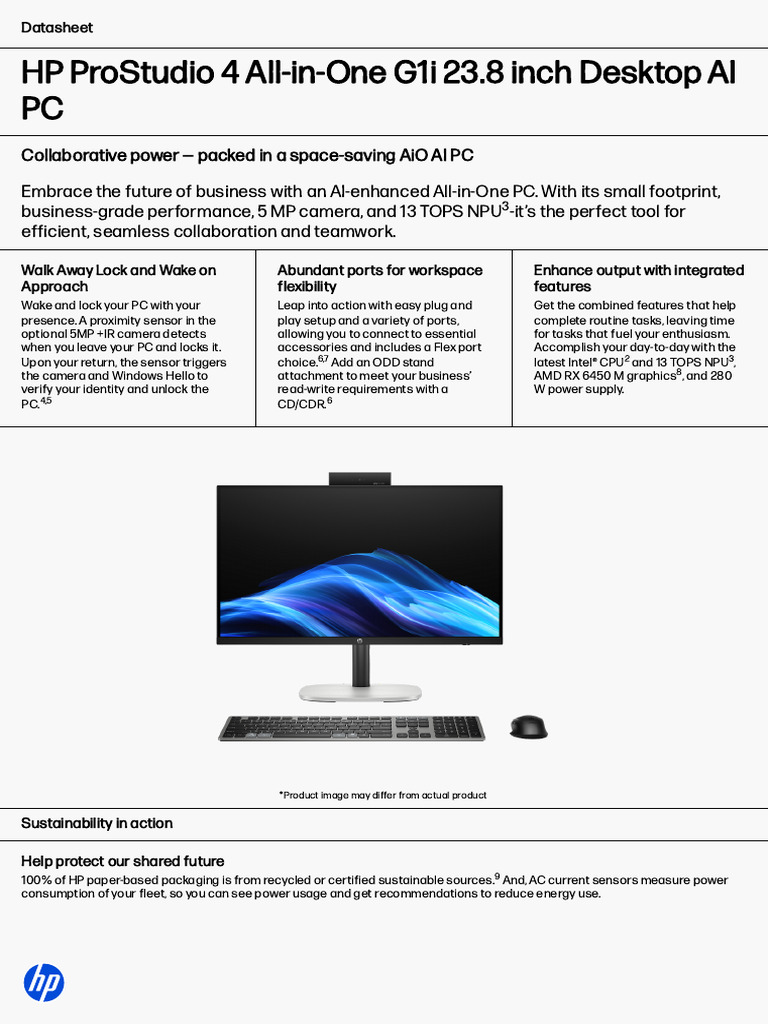 HP ProStudio 4 All-In-One G1i 23.8 Inch Desktop AI PC - Datasheet | PDF | Usb | Windows 10