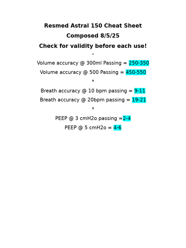 Resmed Astral 150 Cheat Sheet | PDF