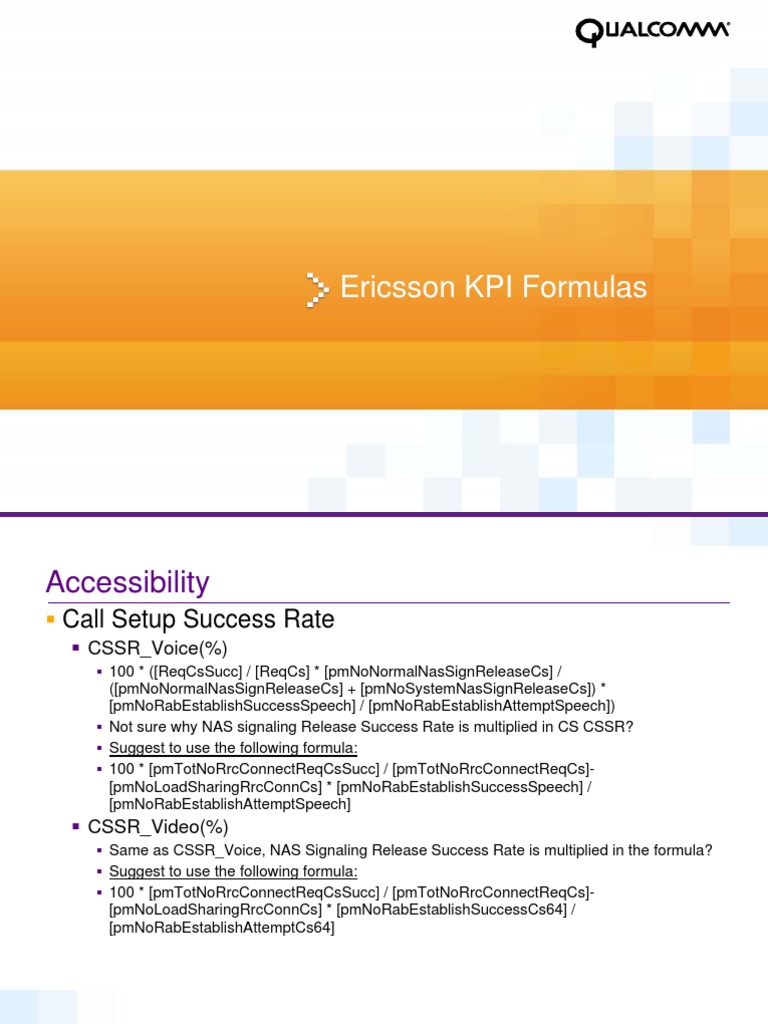 Ericsson KPI Formulas Guide | PDF | Telecommunications | Information And Communications Technology