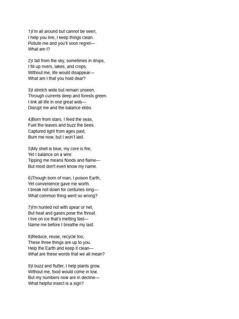 Environmental Society Club Fair Riddles | PDF