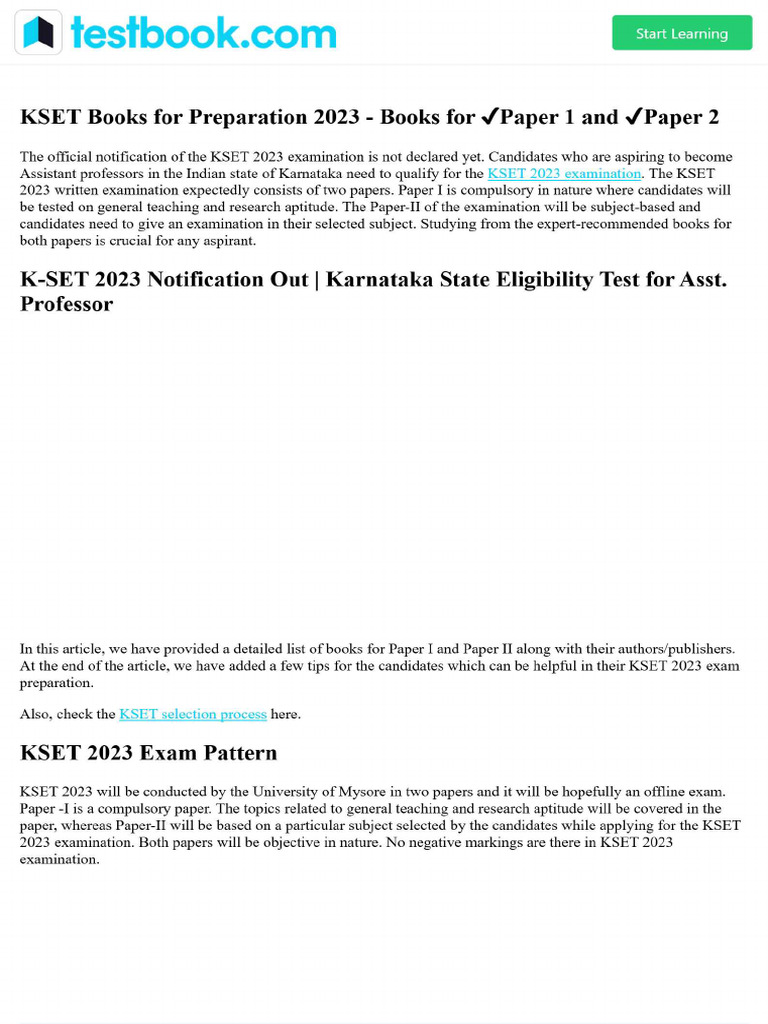 KSET Books For Preparation 2023 - Books For Paper 1 and Paper 2 | PDF