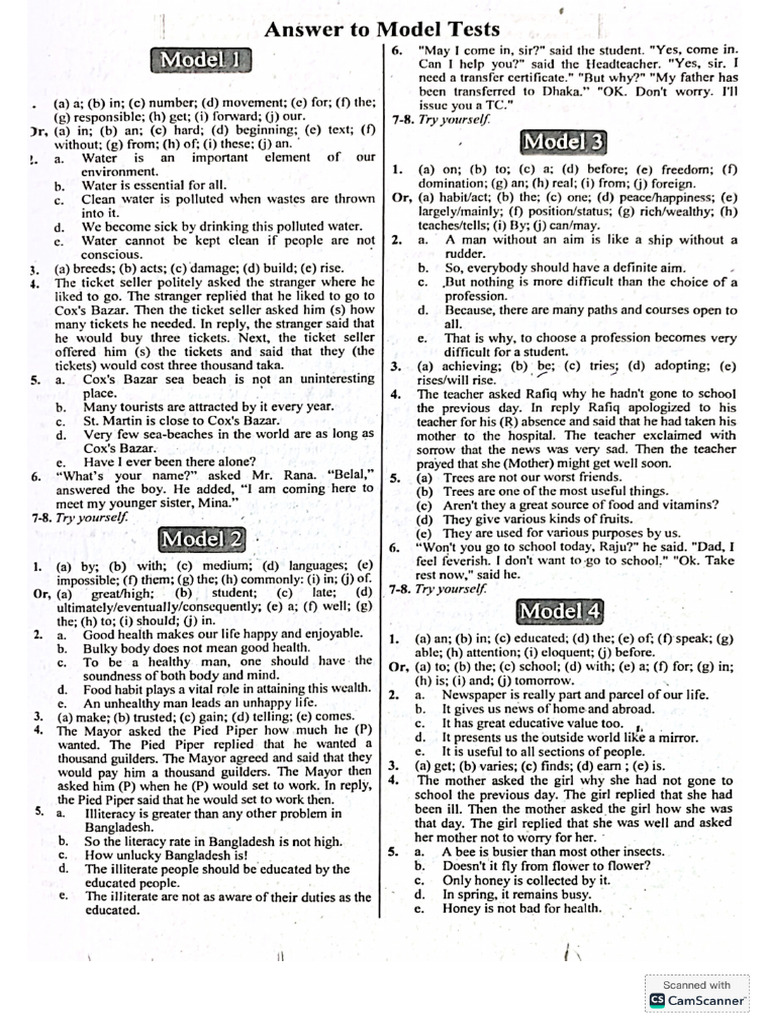 English 2nd Paper Model Test Answer (1-1 | PDF