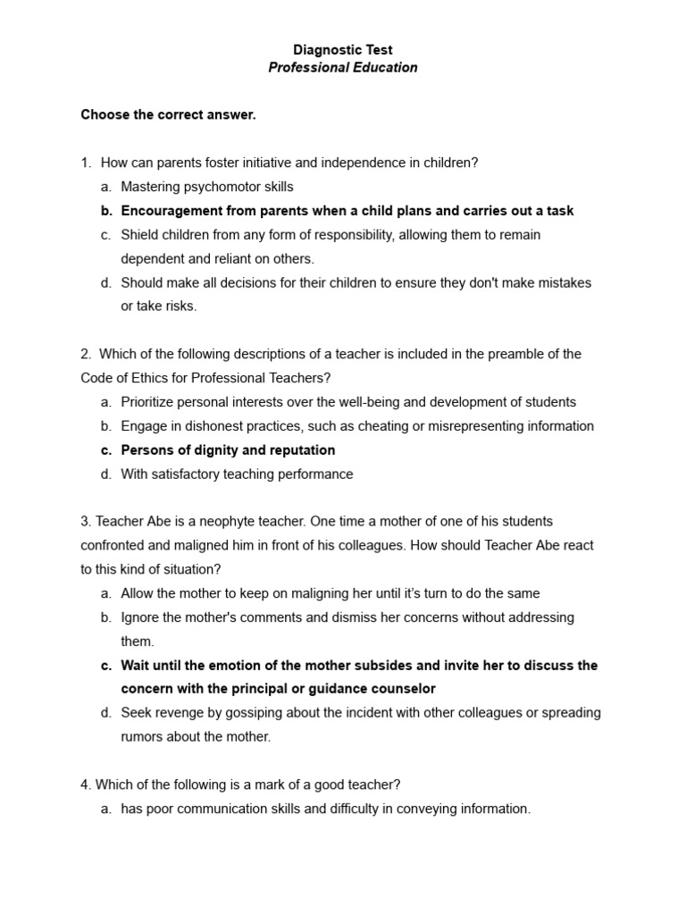 Diagnostic - PROF ED (Answer Key) | PDF | Educational Assessment ...